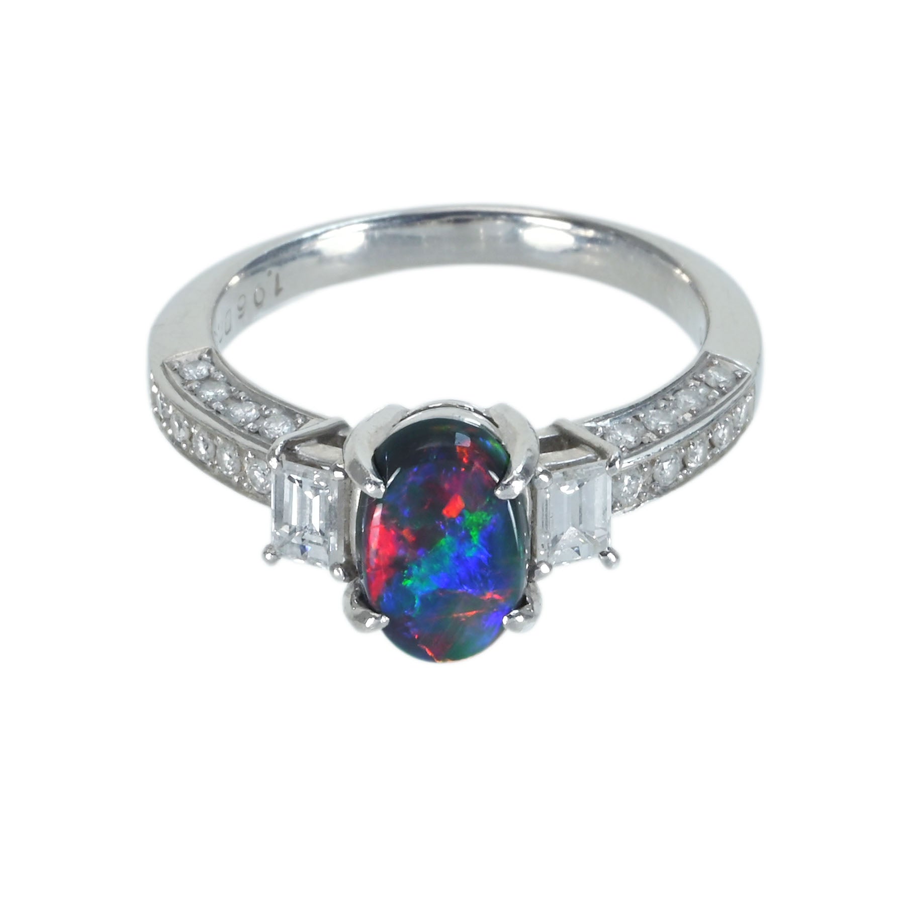 【中古】PT900 BLACK OPALブラックオパールリング BO1.06ct D0.61ct GRJソーティング 6.2g #13 ...