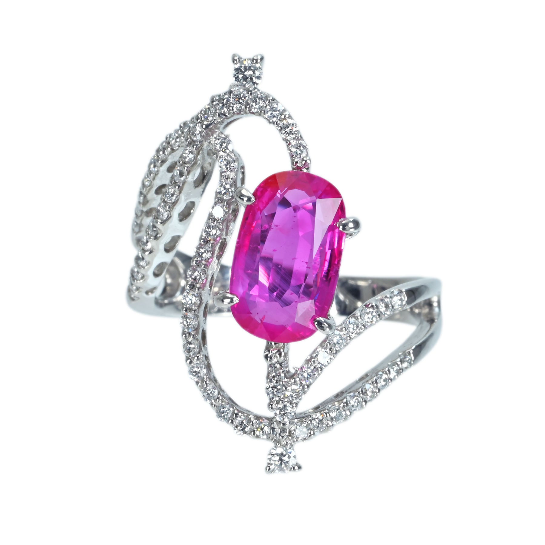 【中古】PT900 NO HEAT PINK SAPPIRE RING モザンビーク産 非加熱ピンクサファイアリング PS3.105ct D ...